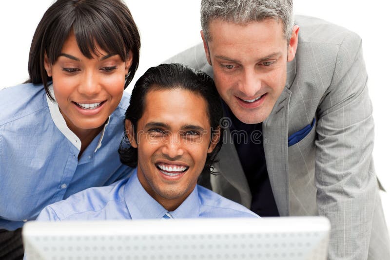 Positive Business Group Working at a Computer Stock Photo - Image of ...