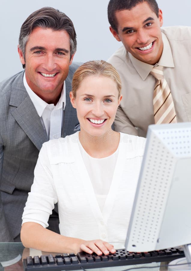 Positive Business Team Working at a Computer Stock Image - Image of ...