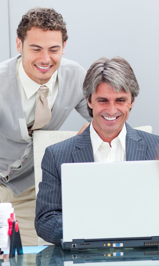 Positive Businessmen Working at a Computer Stock Photo - Image of group ...