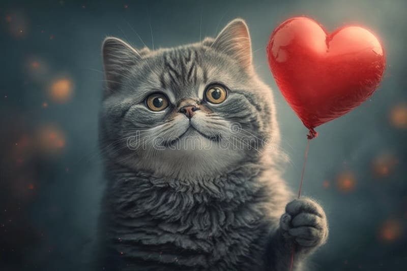 Positive Cat with Red Heart. Generative Ai Stock Illustration ...