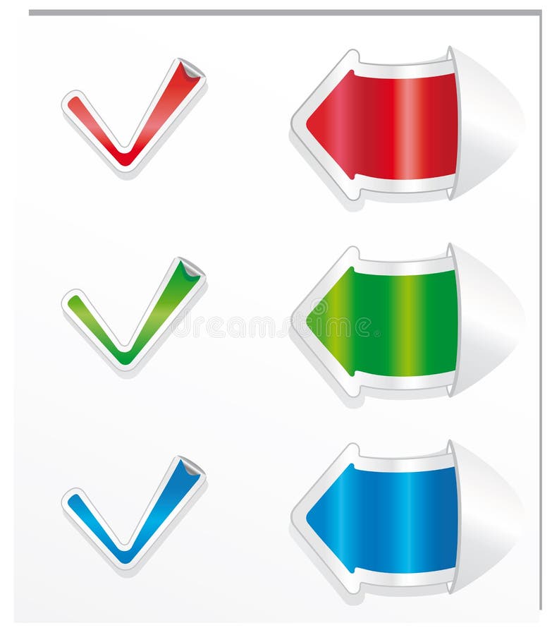 Positive Checkmark Stickers and Arrows. Stock Vector - Illustration of ...