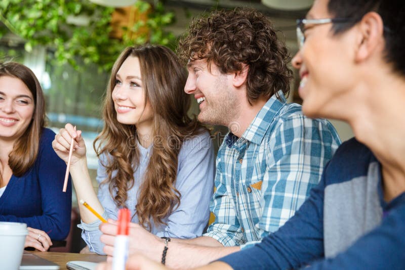 Positive Cheerful Students Studying Together Stock Photo - Image of ...