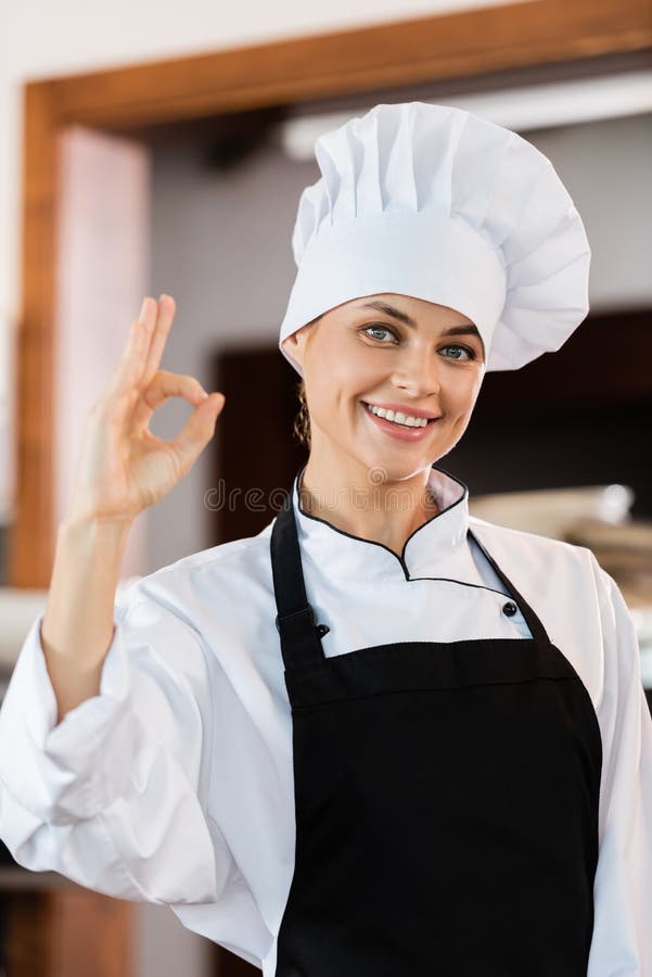 Positive Chef in Cap and Apron Stock Photo - Image of sign, work: 236315638