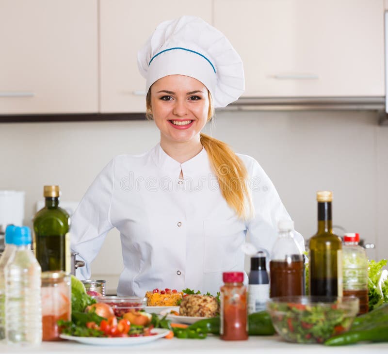 Positive Chef Posing with Vegetable Mix and Cheese Stock Photo - Image ...