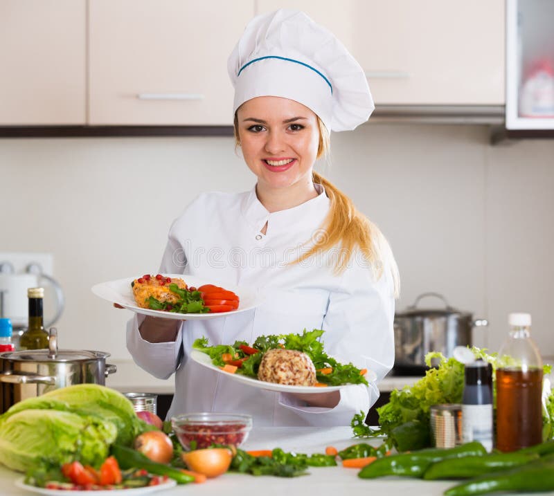 Positive Chef Posing with Vegetable Mix and Cheese Stock Image - Image ...