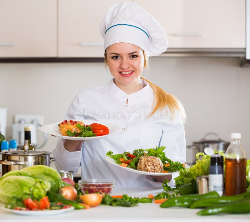 Positive Chef Posing with Vegetable Mix and Cheese Stock Image - Image ...