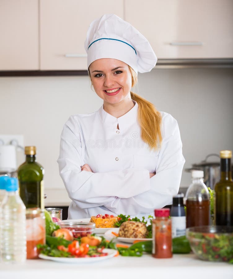 Positive Chef Posing with Vegetable Mix and Cheese Stock Photo - Image ...