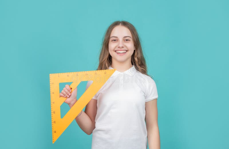 Positive Child with Math Triangle Measuring Tool Stock Image - Image of ...