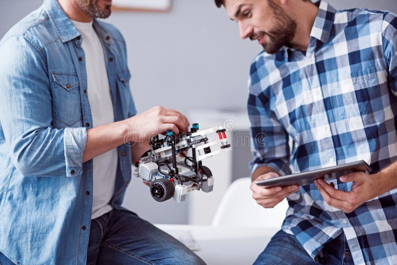 Positive Colleagues Using Robot Stock Image - Image of digital, modern ...