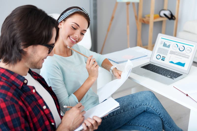 Positive Colleagues Working on the Project. Stock Image - Image of ...