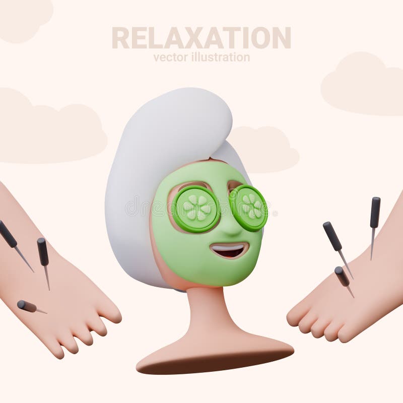 Female Head With Green Mask And Cucumbers On Face Legs With Needles