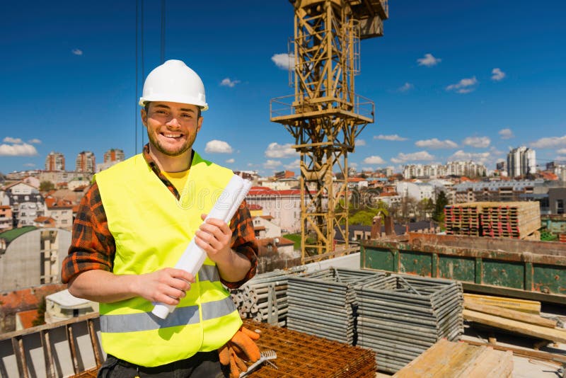 Positive Construction Worker Stock Image - Image of blue, hardhat ...