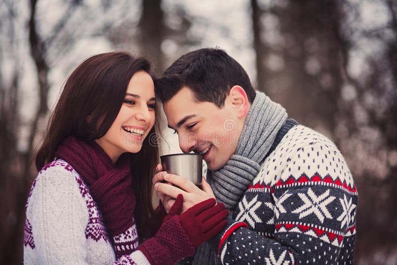 Positive Couple Drinking Tea Stock Image - Image of girlfriend ...