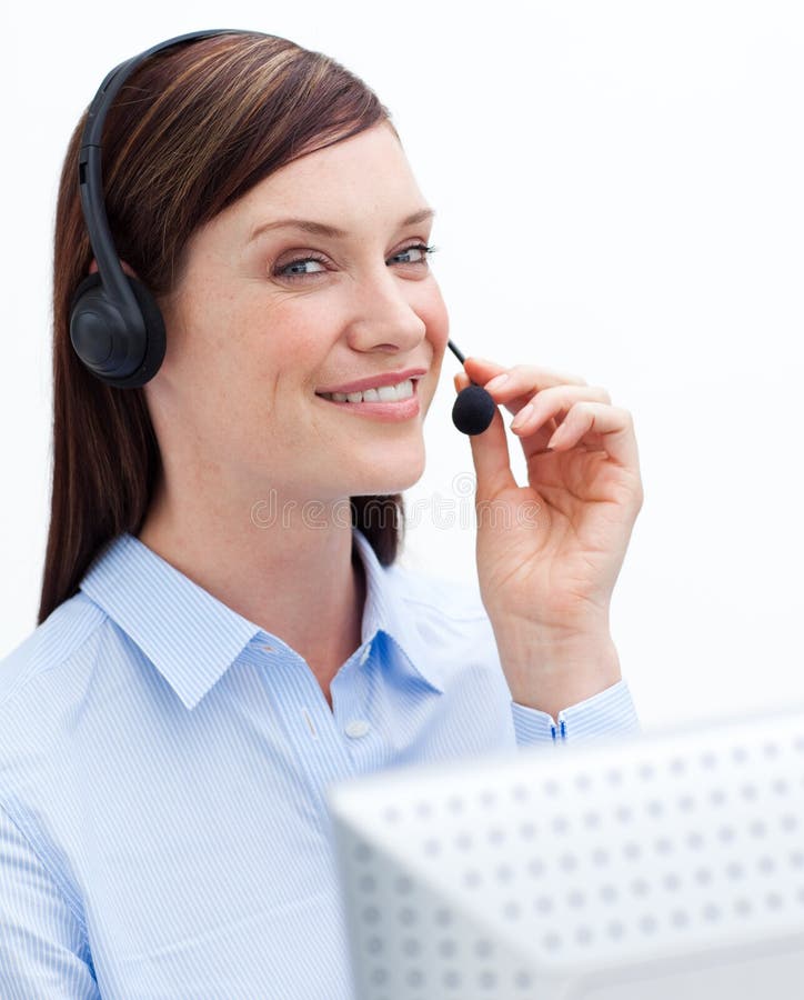 Positive Customer Service Agent with Headset on Stock Photo - Image of ...