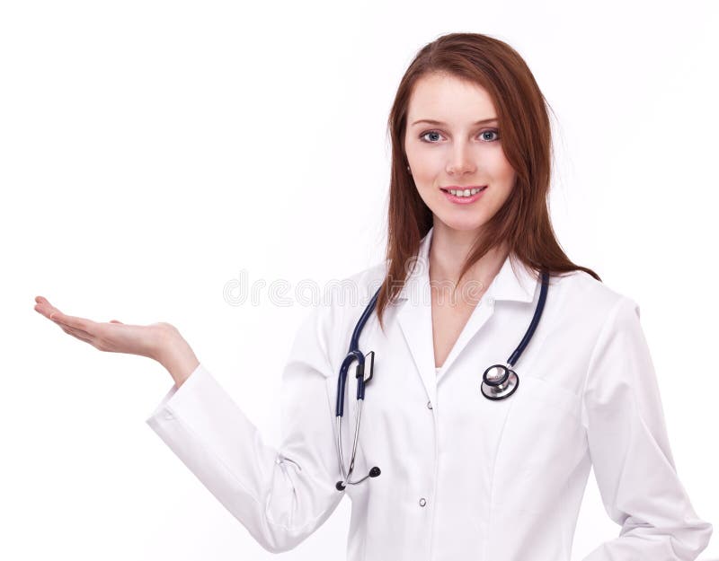 Positive Doctor Shows Empty Hand. Stock Photo - Image of show ...