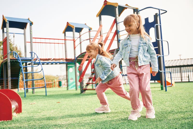 Positive Emotions. Kids are Having Fun on the Playground Stock Photo ...