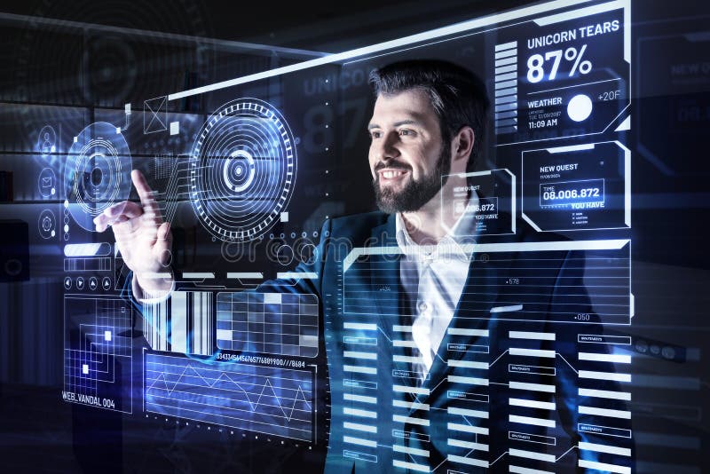 Optimistic Programmer Feeling Happy while Working in His Office Stock ...