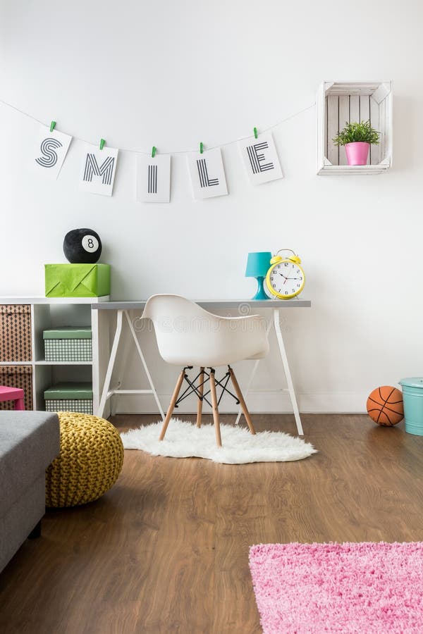 Positive Energy Kids Room Design Stock Image - Image of positive, desk ...