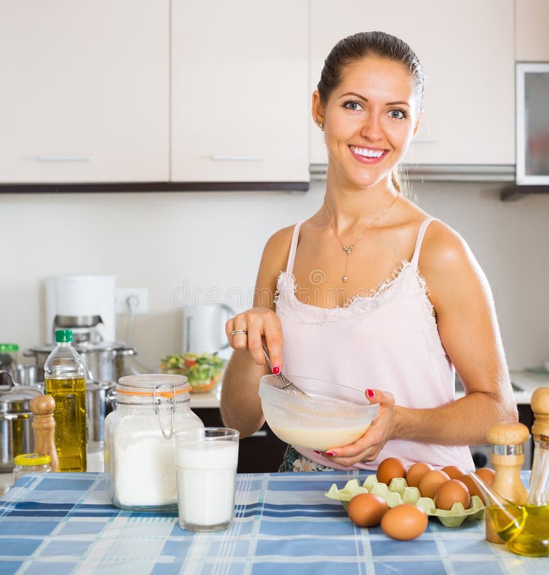Positive Female Cooking Omelette Stock Photo - Image of eggs, positive ...