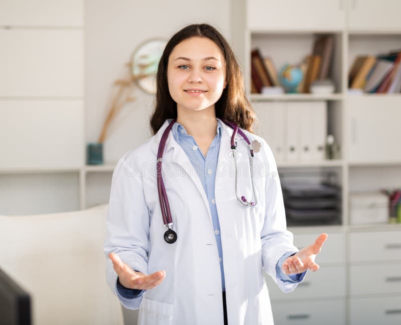 Positive Female Doctor Posing Stock Image - Image of stethoscope, adult ...