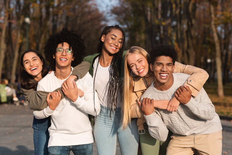 Positive Group of Young Friends Having Fun at Public Park Stock Image ...