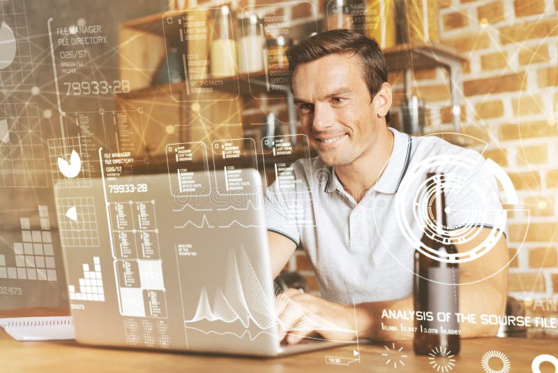 Positive Handsome Man Programming at Home Stock Image - Image of male ...