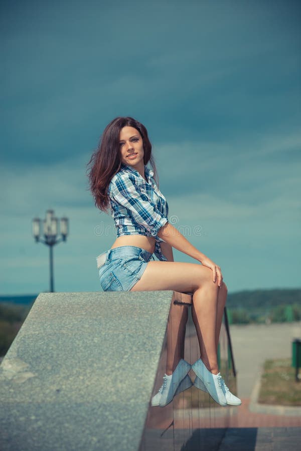 Positive hipster girl. stock photo. Image of brunette - 70150302