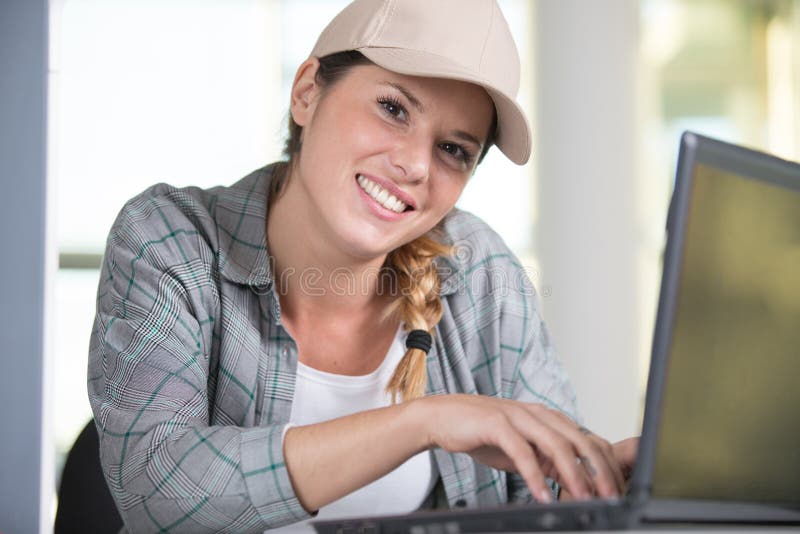 Positive Hipster Girl Working on Project Stock Image - Image of ...