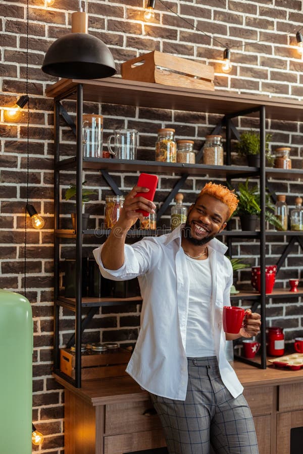 Positive Joyful Man Taking a Selfie on the Phone Stock Photo - Image of ...