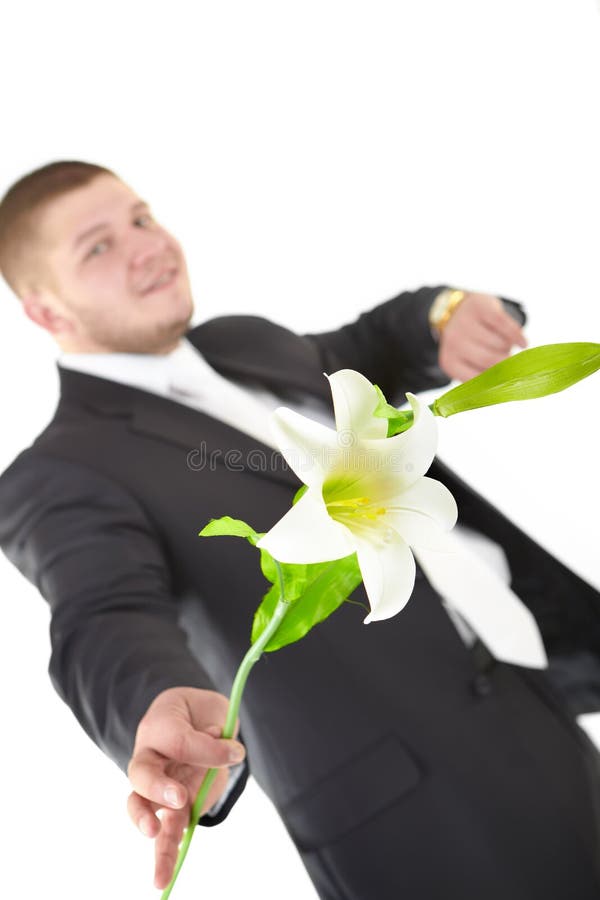 Positive man with flower. stock image. Image of happiness - 75079597