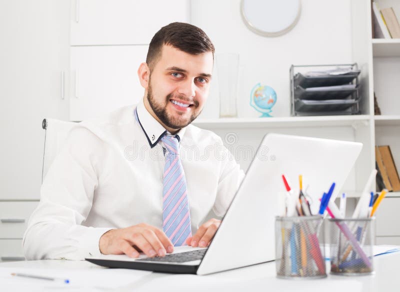 Positive Man Manager Working Effectively in Office Stock Photo - Image ...