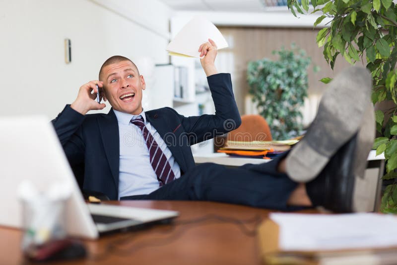 Positive Man Office Worker Talking on Phone Stock Photo - Image of ...