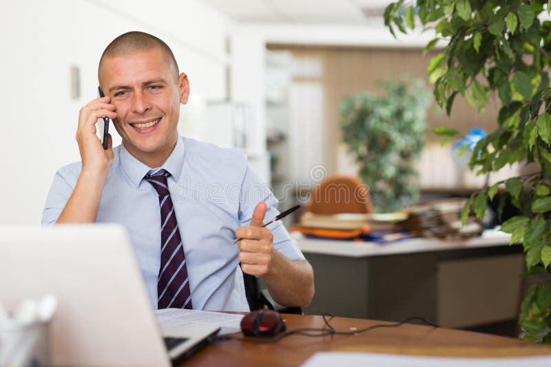 Positive Man Office Worker Talking on Phone Stock Photo - Image of ...