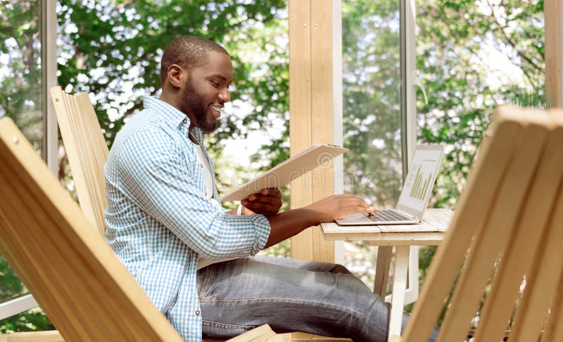 Positive Man Working at the Table Stock Photo - Image of glass ...