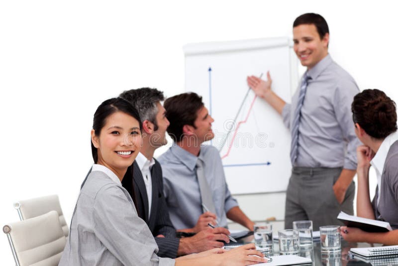Positive Manager Giving a Presentation Stock Photo - Image of asian ...