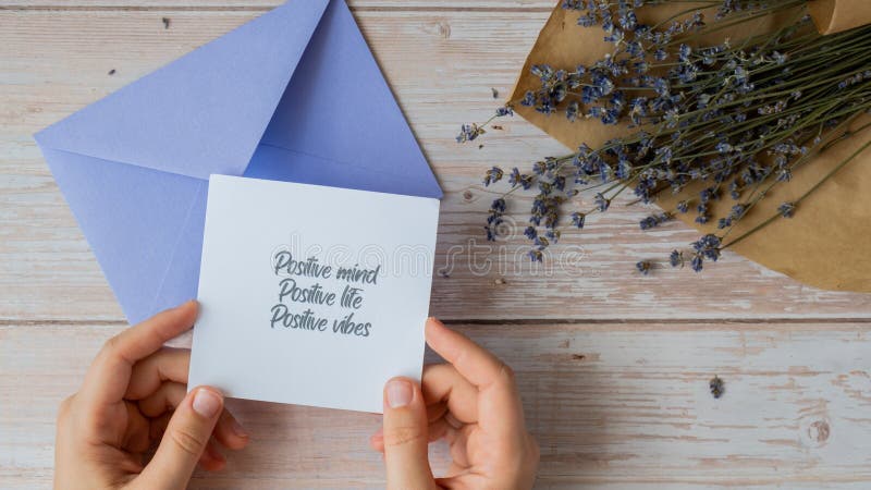 POSITIVE MIND LIFE VIBES Text on Supportive Message Paper Note Reminder ...