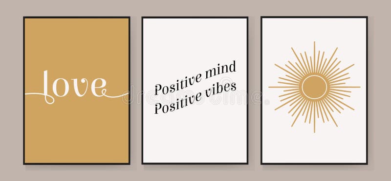Positive Mind, Positive Vibes, Love. Set of 3 Creative Abstract ...