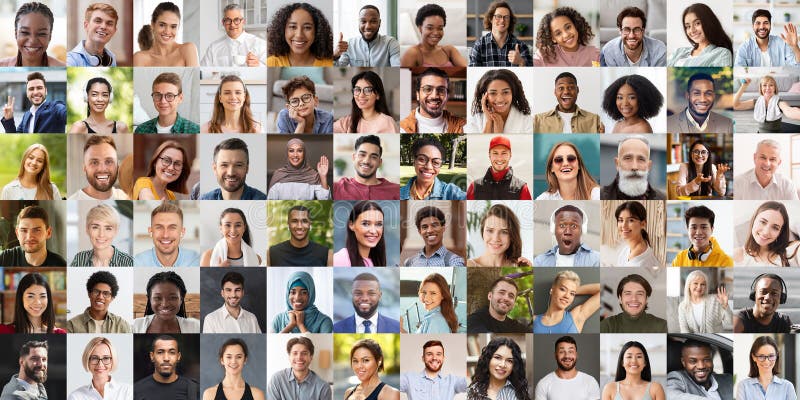 Positive Multicultural People Cheerfully Smiling at Camera, Set of ... Positive Multicultural People Cheerfully Smiling at Camera, Set of ...