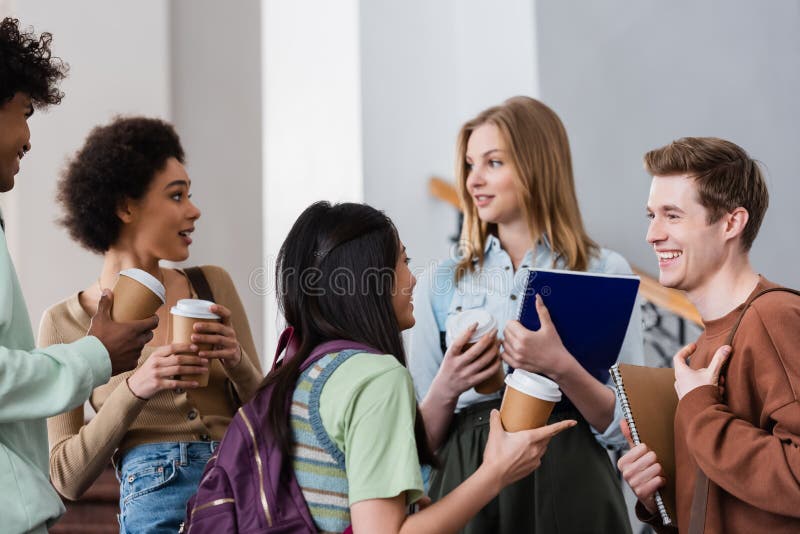 Positive Multicultural Students with Paper Cups Stock Image - Image of ...