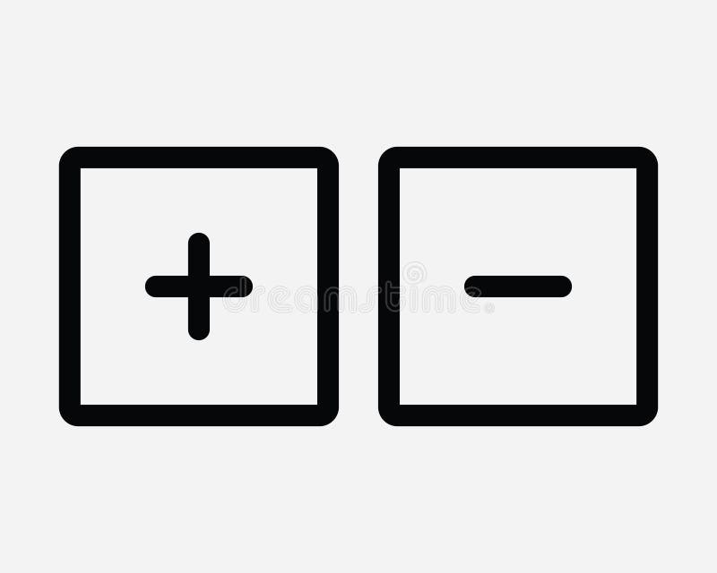 Negative Positive Square Box Outline Line Icon Symbol Add Plus Minus ...