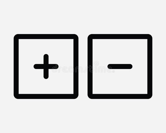 Negative Positive Square Box Outline Line Icon Symbol Add Plus Minus Zoom in Out Scale Up Down ...