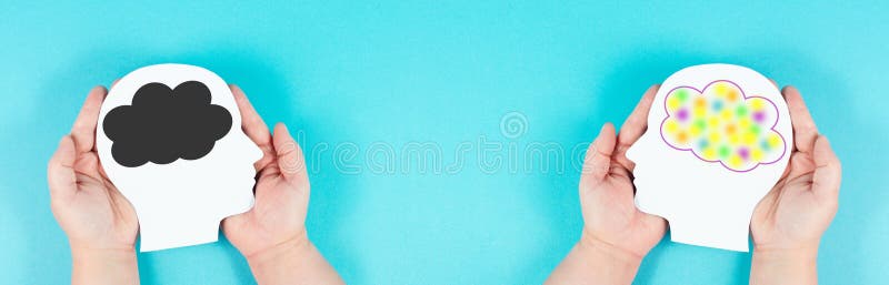 Positive and Negative Thinking, Brain with Dark and Colorful Cloud ...