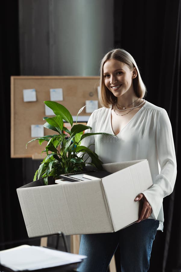 Positive New Worker Holding Carton Box Stock Image - Image of blur ...