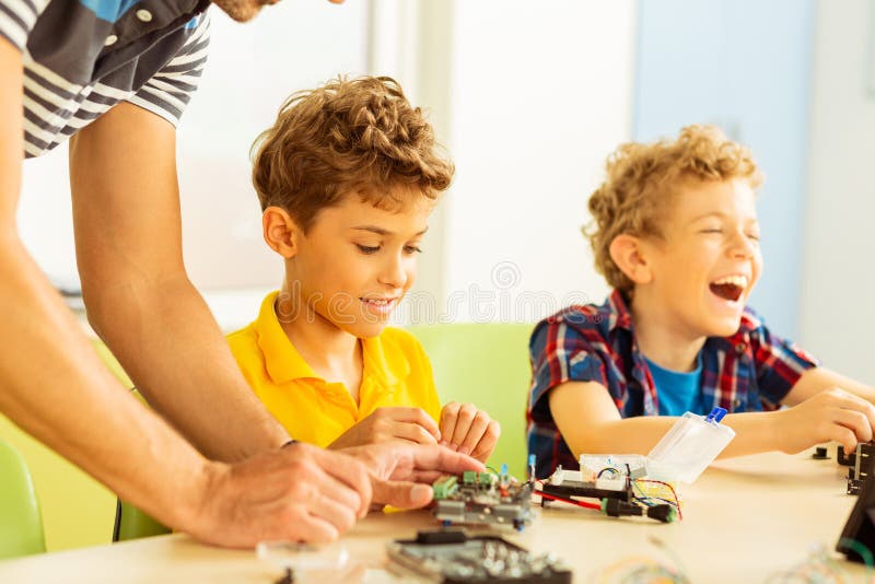 Positive Nice Boy Doing Well His Project Stock Photo - Image of details ...