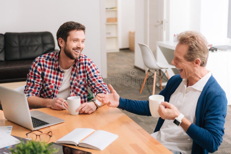 Positive Nice Colleagues Drinking Coffee Stock Image - Image of people ...