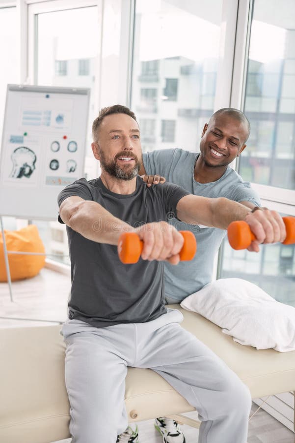 Positive Nice Man Making Progress Stock Image - Image of caucasian ...