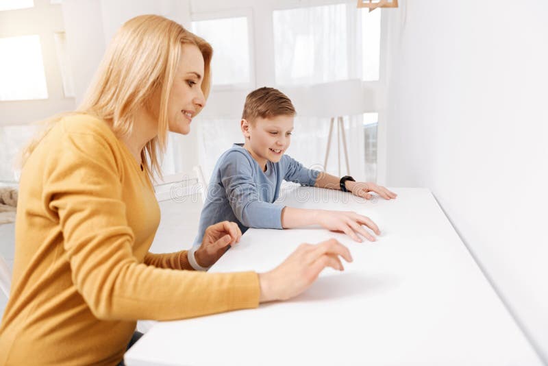 Positive Nice Mother and Son Using Virtual Technology Stock Photo ...
