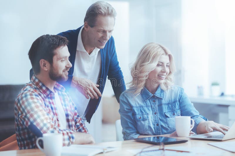 Positive Office Working Sitting at the Table Stock Image - Image of ...