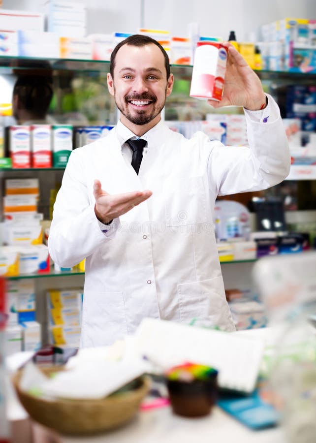 Positive Pharmacist Suggesting Useful Drug Stock Image - Image of ...