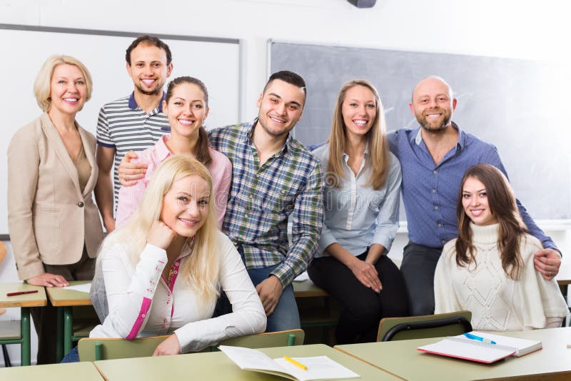 Positive Professor and Group of Students Stock Image - Image of ...
